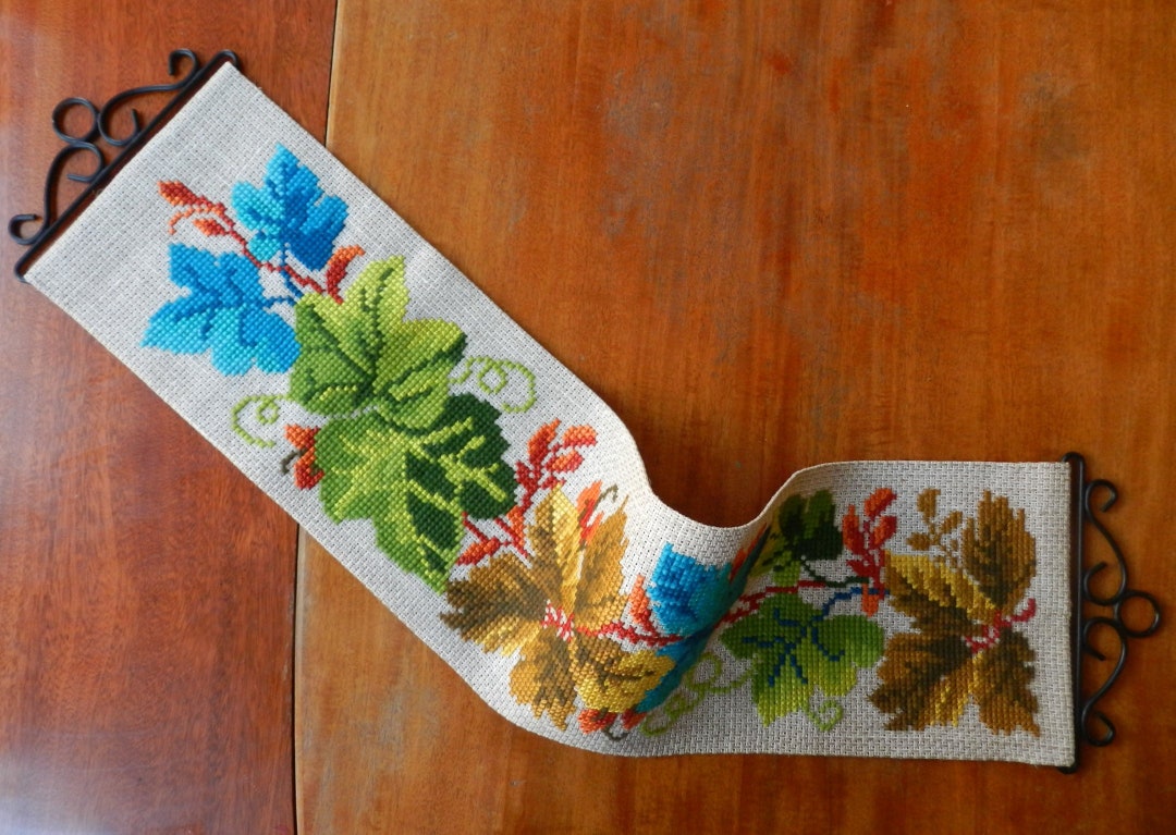 Vintage Embroidered Bell Pull Autumn Leaves / Handmade Swedish Wool ...
