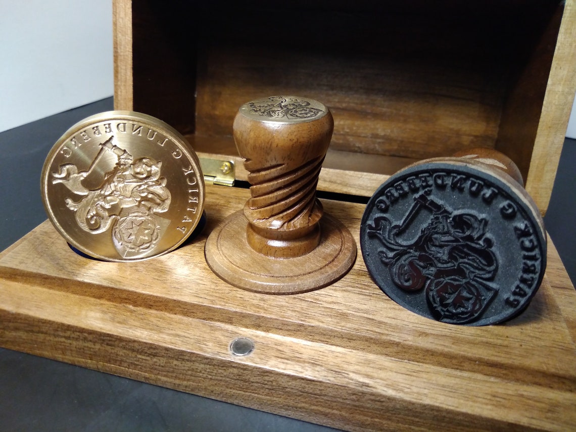 Gift Set of Two Seals in a Case Made of Wood. Wax Seal and Mastic Seal ...