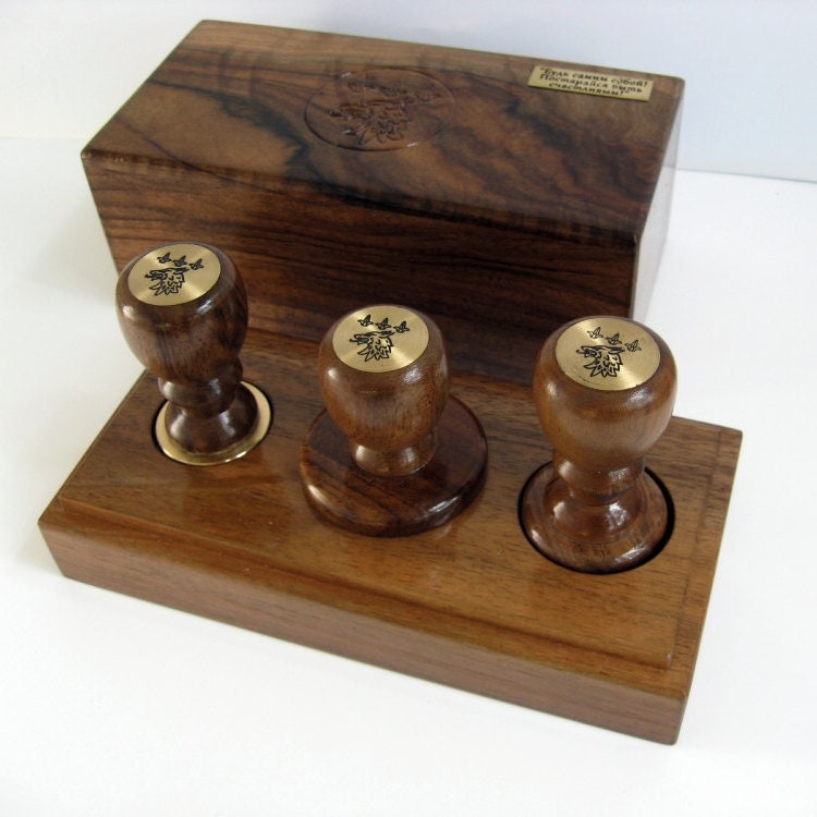 Gift Set of Two Seals in a Case Made of Wood. Wax Seal and Mastic Seal ...