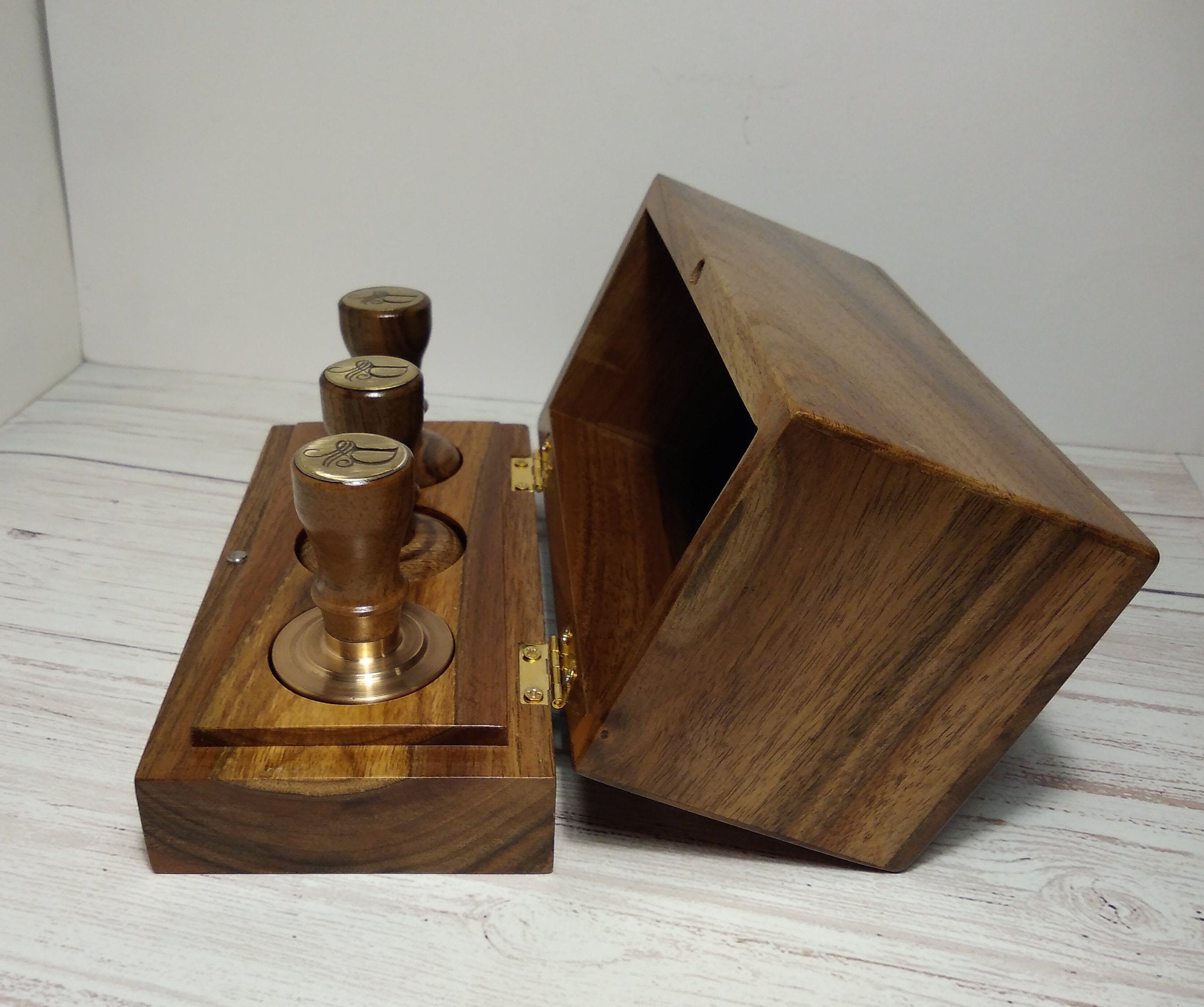 Gift Set of Two Seals in a Case Made of Wood. Wax Seal and Mastic Seal ...
