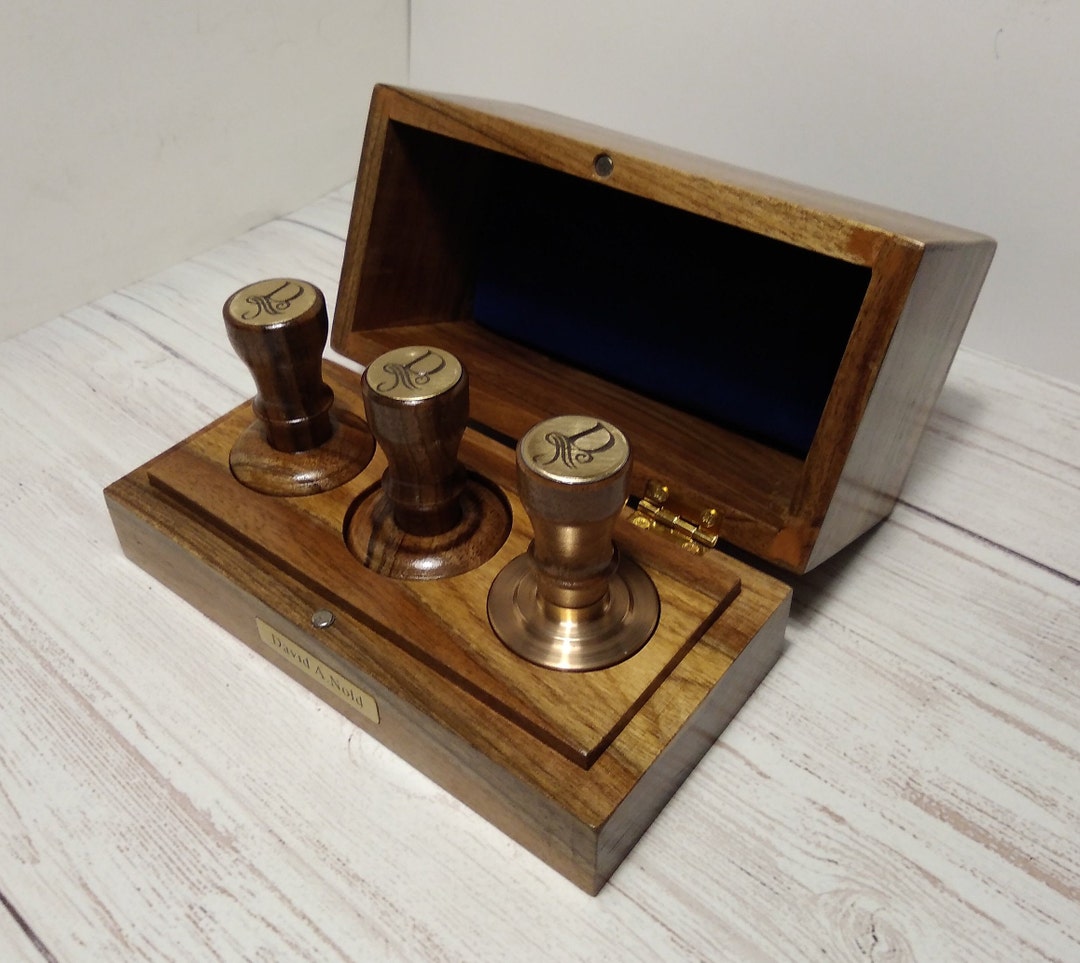 Gift Set of Two Seals in a Case Made of Wood. Wax Seal and Mastic Seal ...