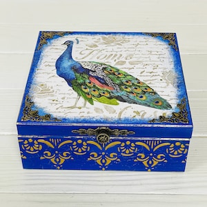 Blue Gold Peacock Box, Custom Box, Accessory Holder, Storage Box ...