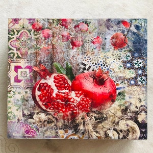 Large Tea Box Red Pomegranates, Wood Gift Box, Accesory Holder, Storage ...