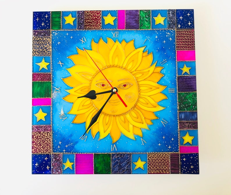 Stained Glass Wall Clock 12 X 12 Hand Painted Clock - Etsy