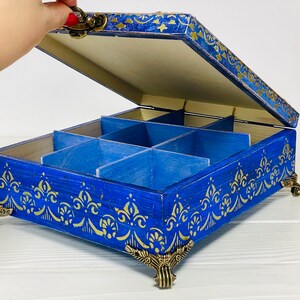 Blue Gold Tea Box Peacock, Pre-order, 9 Compartment Tea Box, Accesory ...