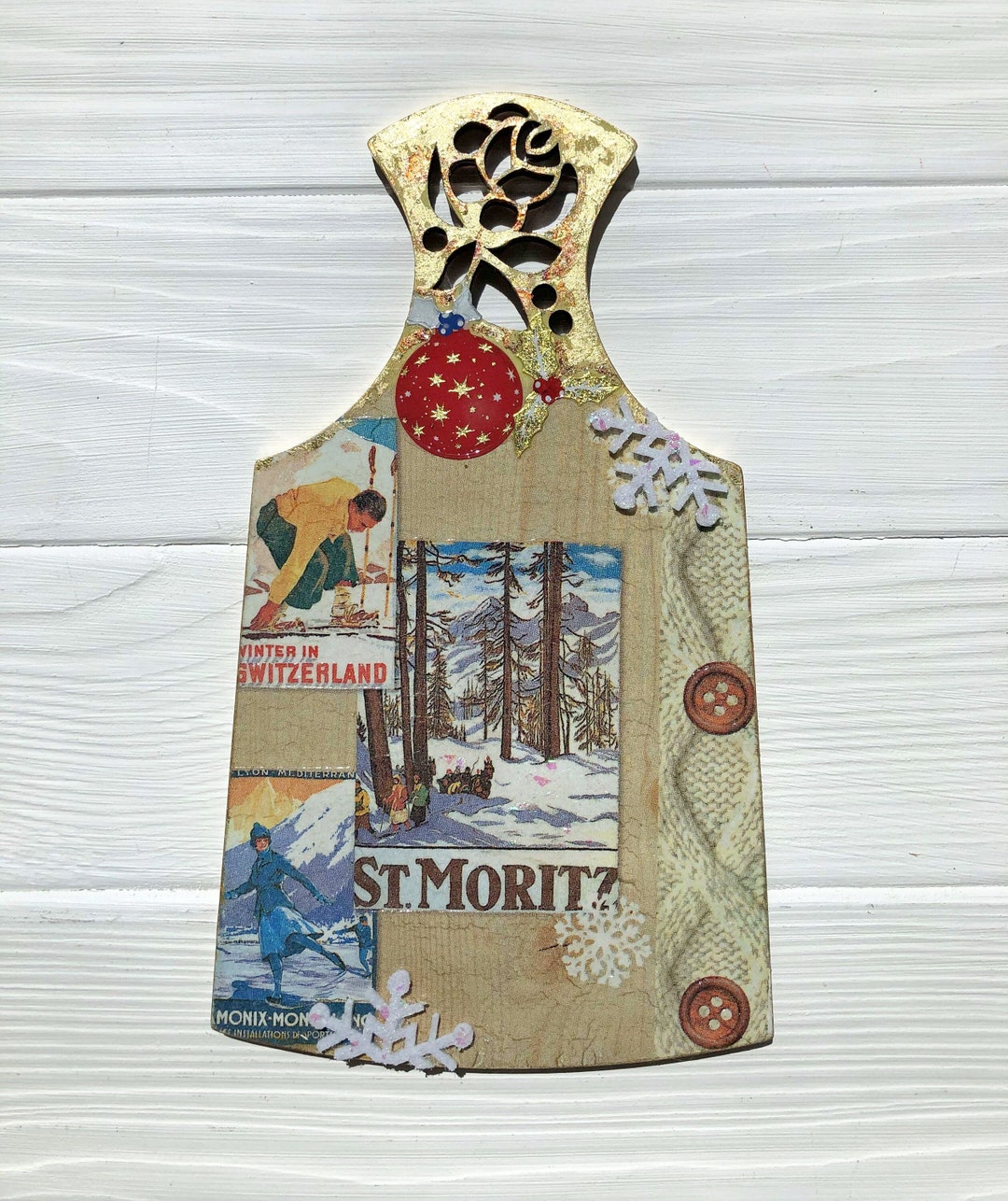 Wooden Decoupage Cutting Board, Decoupage Picture, Christmas Gift ...