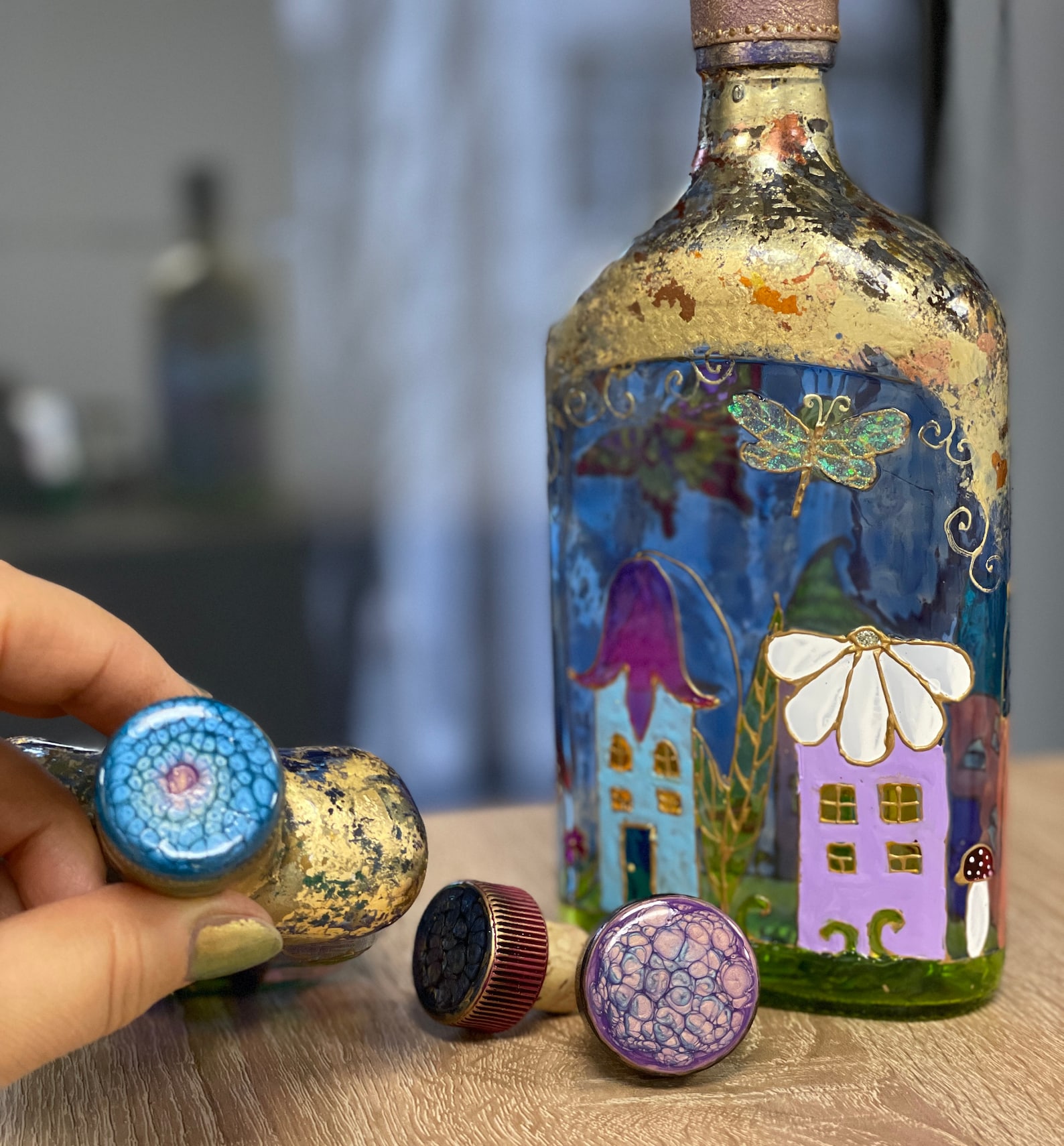 Stained Glass Bottle Decorative Bottle Hand Painted Wine - Etsy