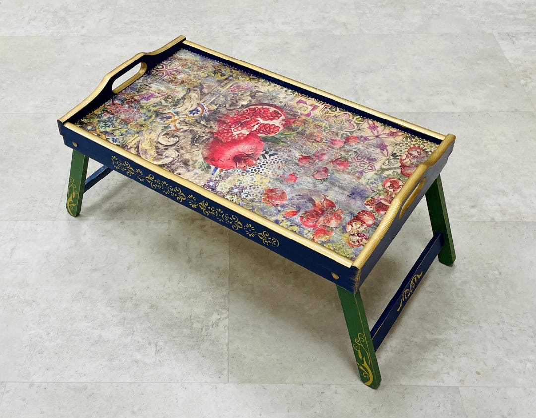 Decorative Red Pomegranate Folding Table Tray, Vintage Style, Storage ...