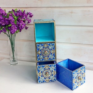 Blue Mini Chest of 3 Drawers, Blue Box, Jewelry Box, Vanity Makeup ...