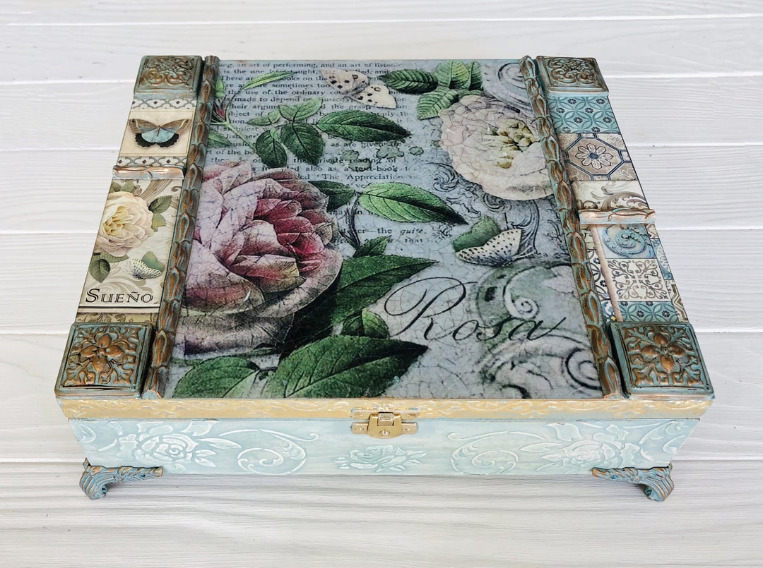 Large Blue Tea Box Rose, Tea Bag Stand, Tea Bag Holder, Storage Box ...