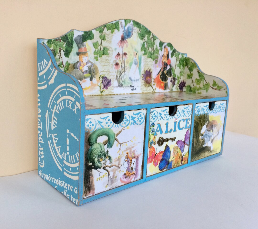 Jewelry Box Drawers Alice in Wonderland Wood Makeup - Etsy