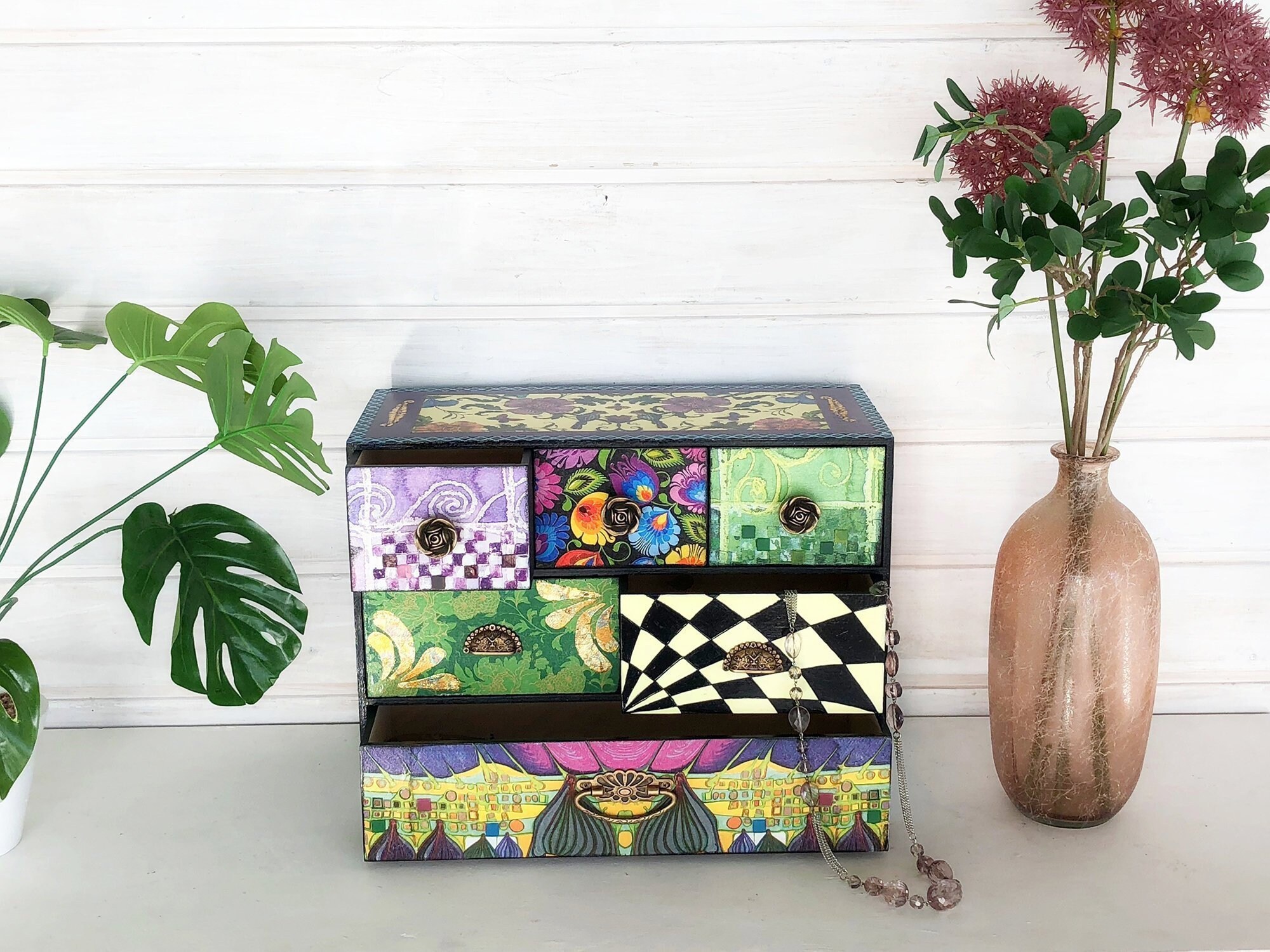 Mini chest of drawers Desktop Makeup organizer Large jewelry | Etsy