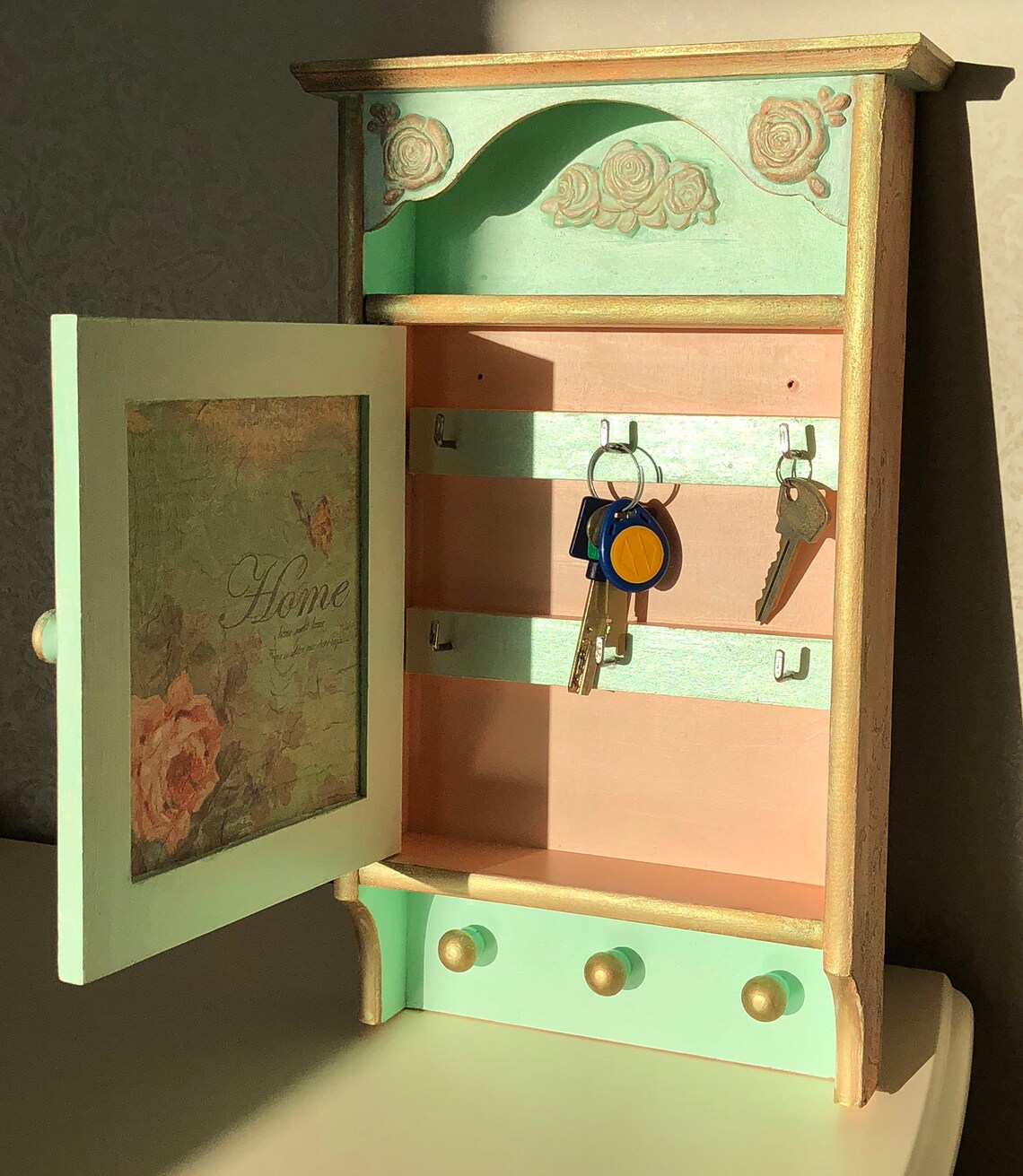 Wooden key box Home Sweet Home Key storage cabinet Wall key | Etsy