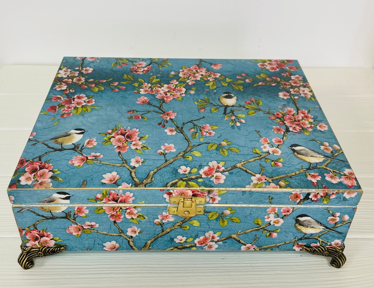 Blue Tea Box Storage Box Chinoiserie Birds Tea Bag Holder - Etsy