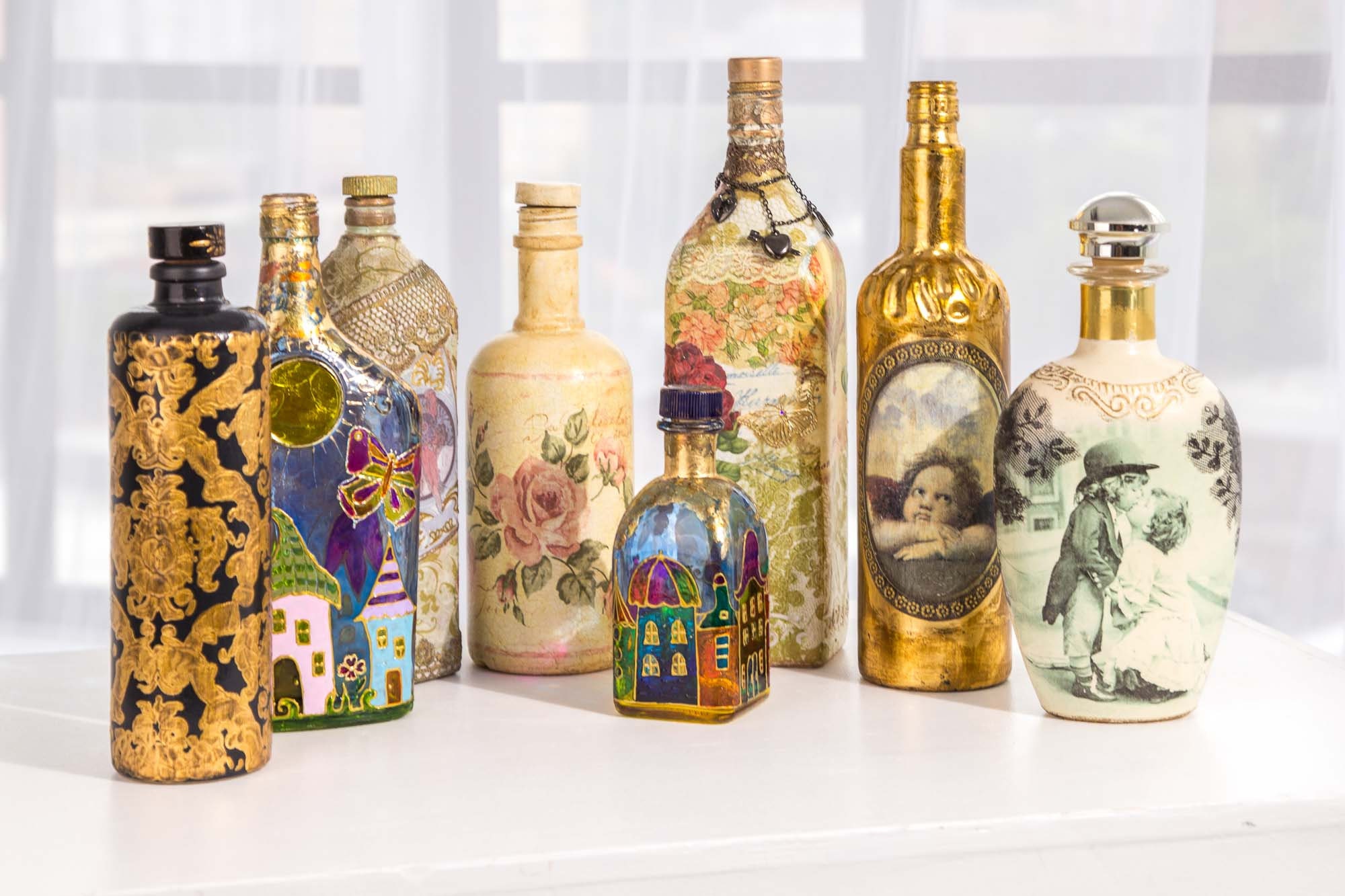 Stained Glass Bottle Amsterdam, Decorative Bottle, Recycled Wine Bottle ...