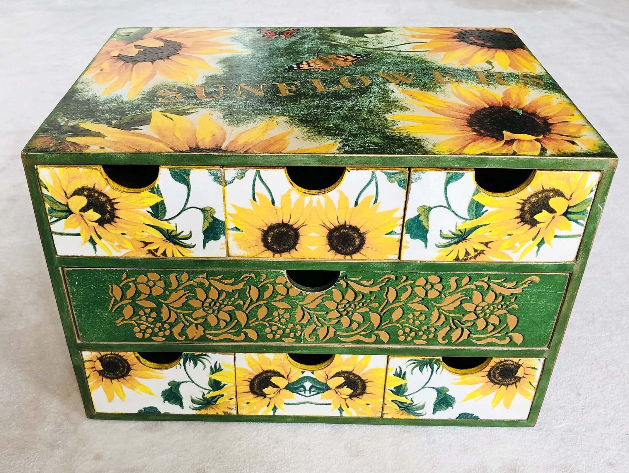 Large wooden jewelry box Sunflowers Makeup storage chest | Etsy