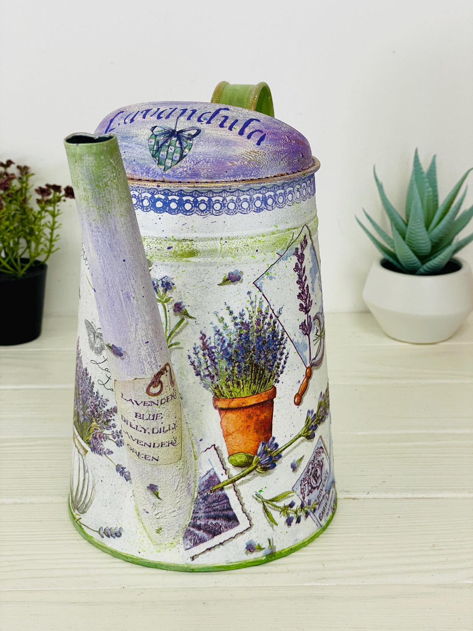 Metal Watering Can, Hand Painted Watering Can LAVANDULA, Rustic ...