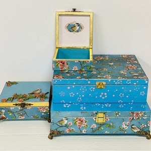 Large Blue Box, Tea Box Chinoiserie Birds, 12-compartment Tea Box ...