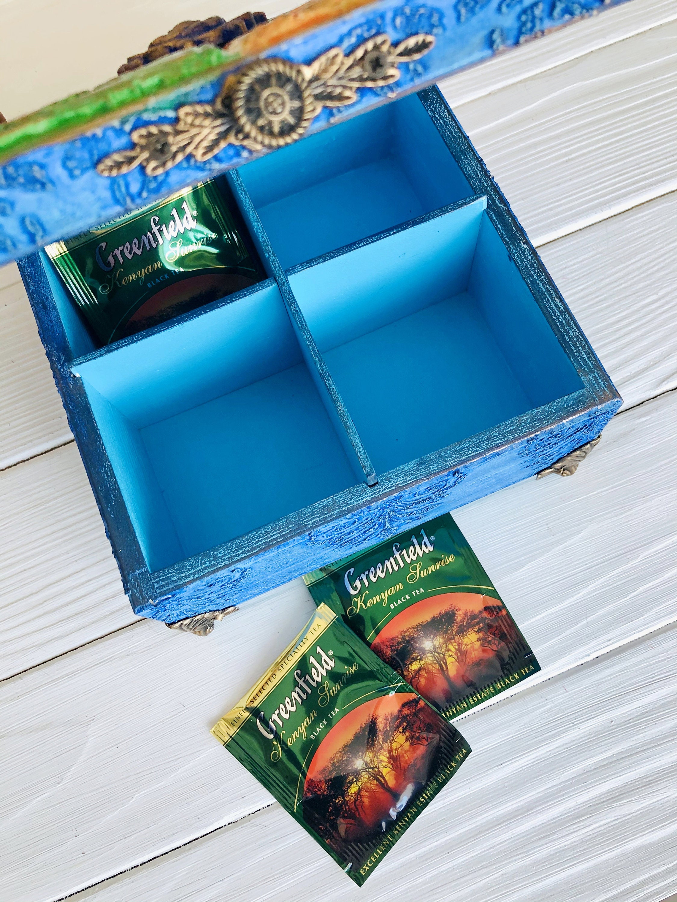 Blue Tea Box Ready to Ship Storing Tea Bags Trinket Box | Etsy