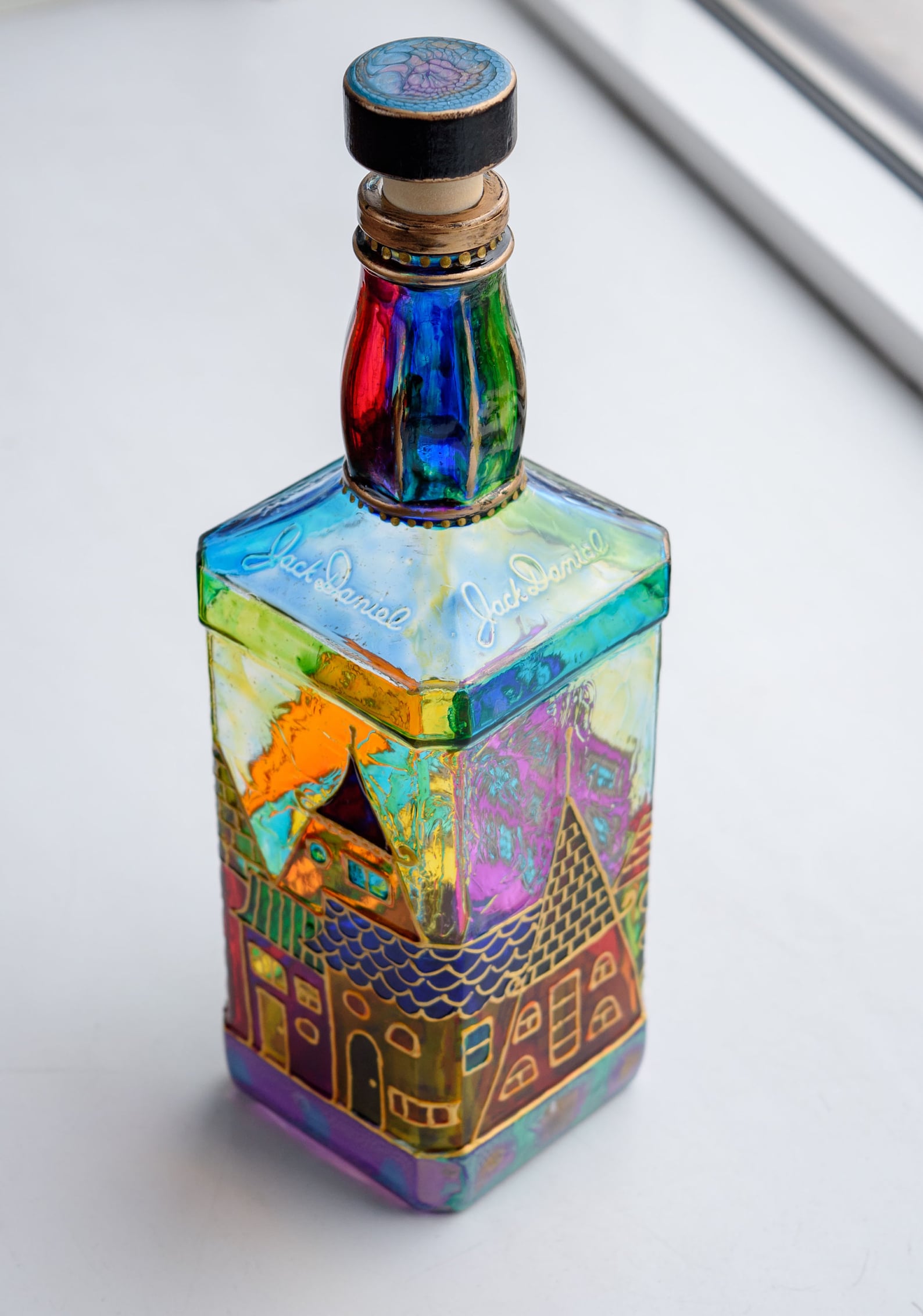Stained Glass Bottle Decorative Bottle Hand Painted Wine - Etsy