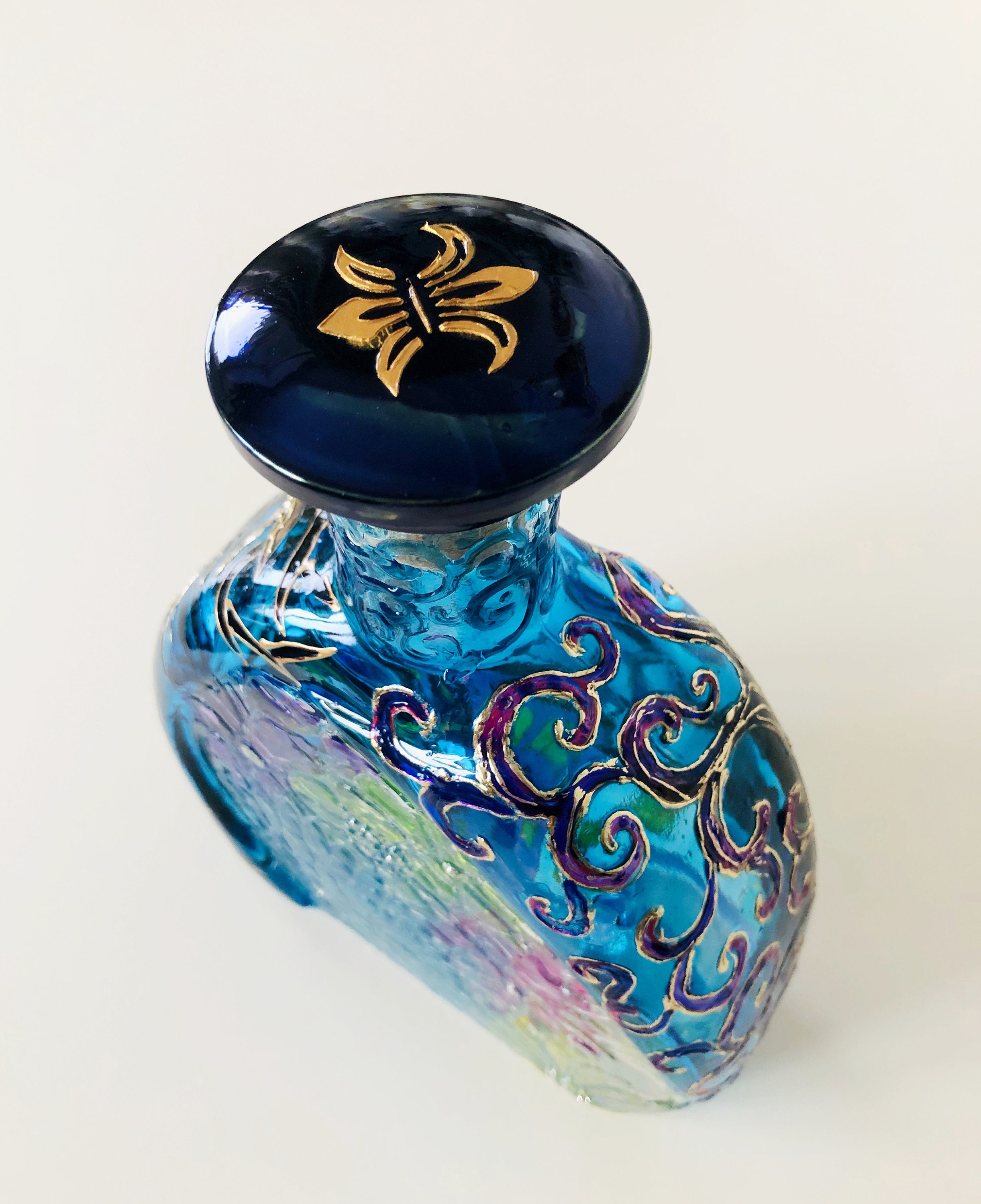 Stained glass bottle Colored houses Decorative bottle Hand | Etsy