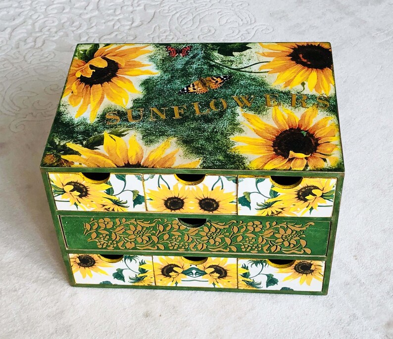 Large Wooden Jewelry Box Sunflowers Makeup Storage Chest - Etsy