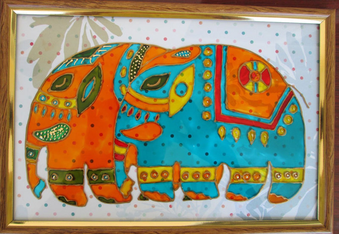 Stained glass painting Elephants Pair Elephants on stained | Etsy