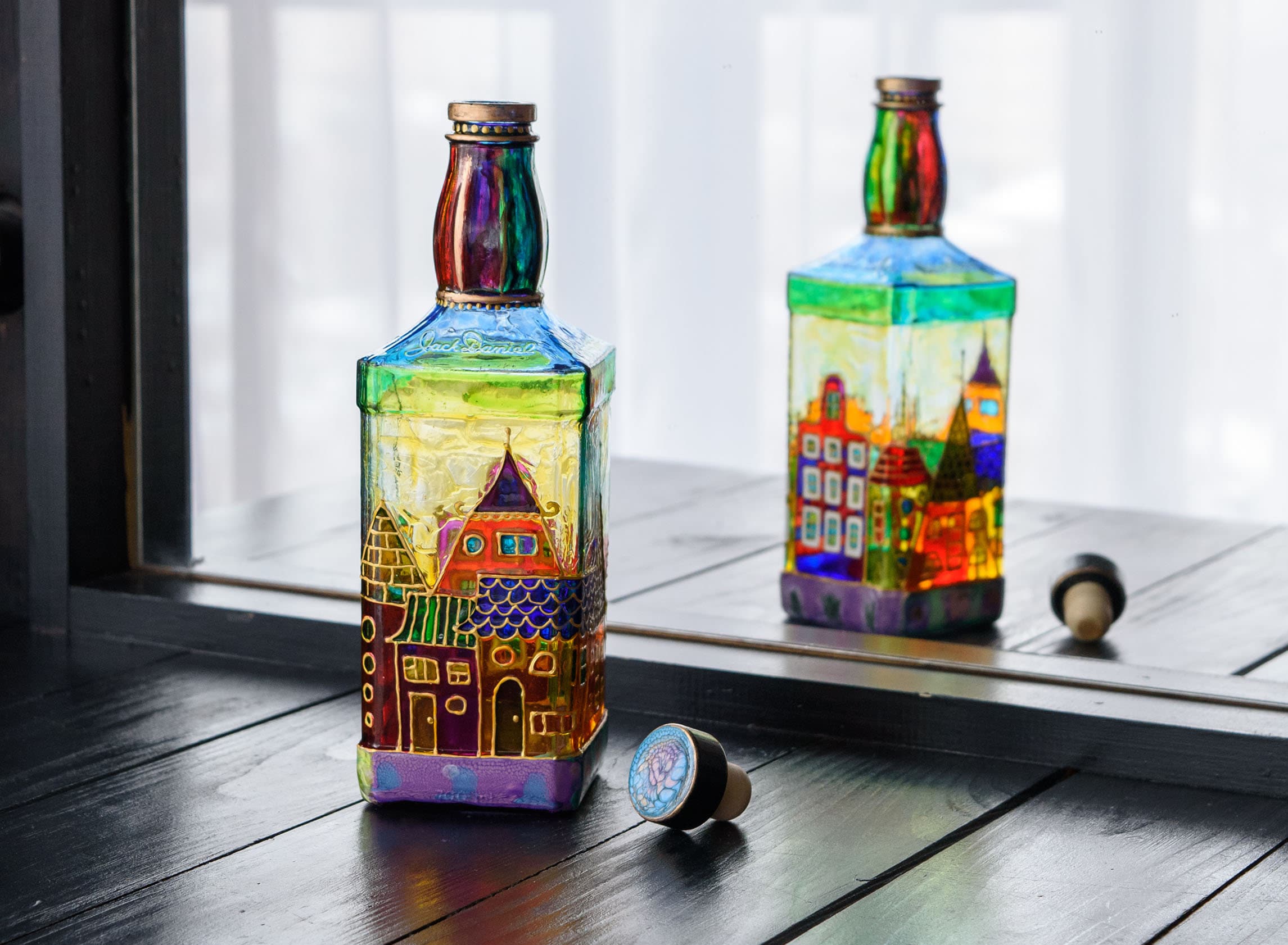 Stained Glass Bottle Decorative Bottle Hand Painted Wine | Etsy