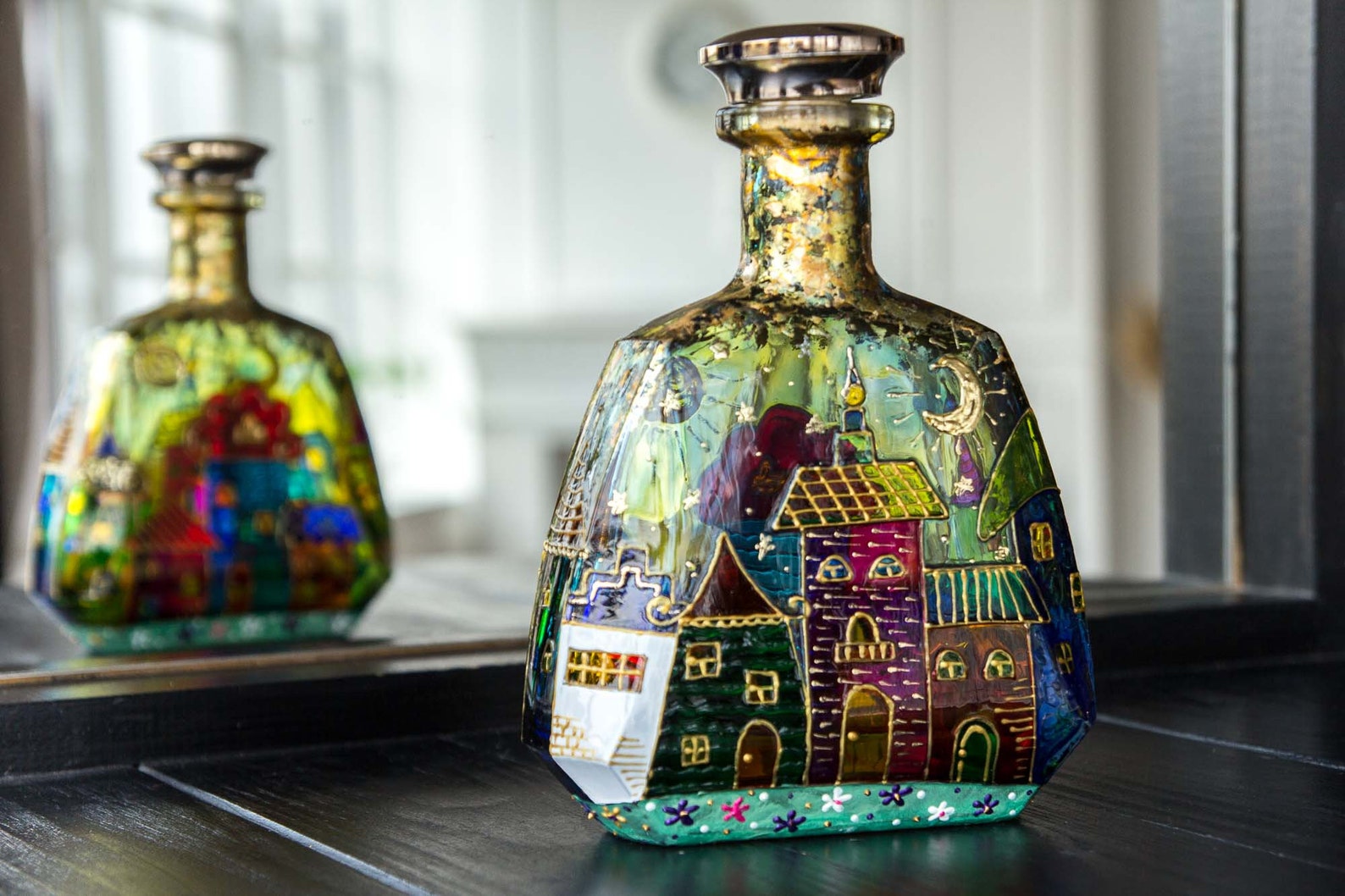 Decorative Stained Glass Bottle Stained Glass Bottle Hand - Etsy