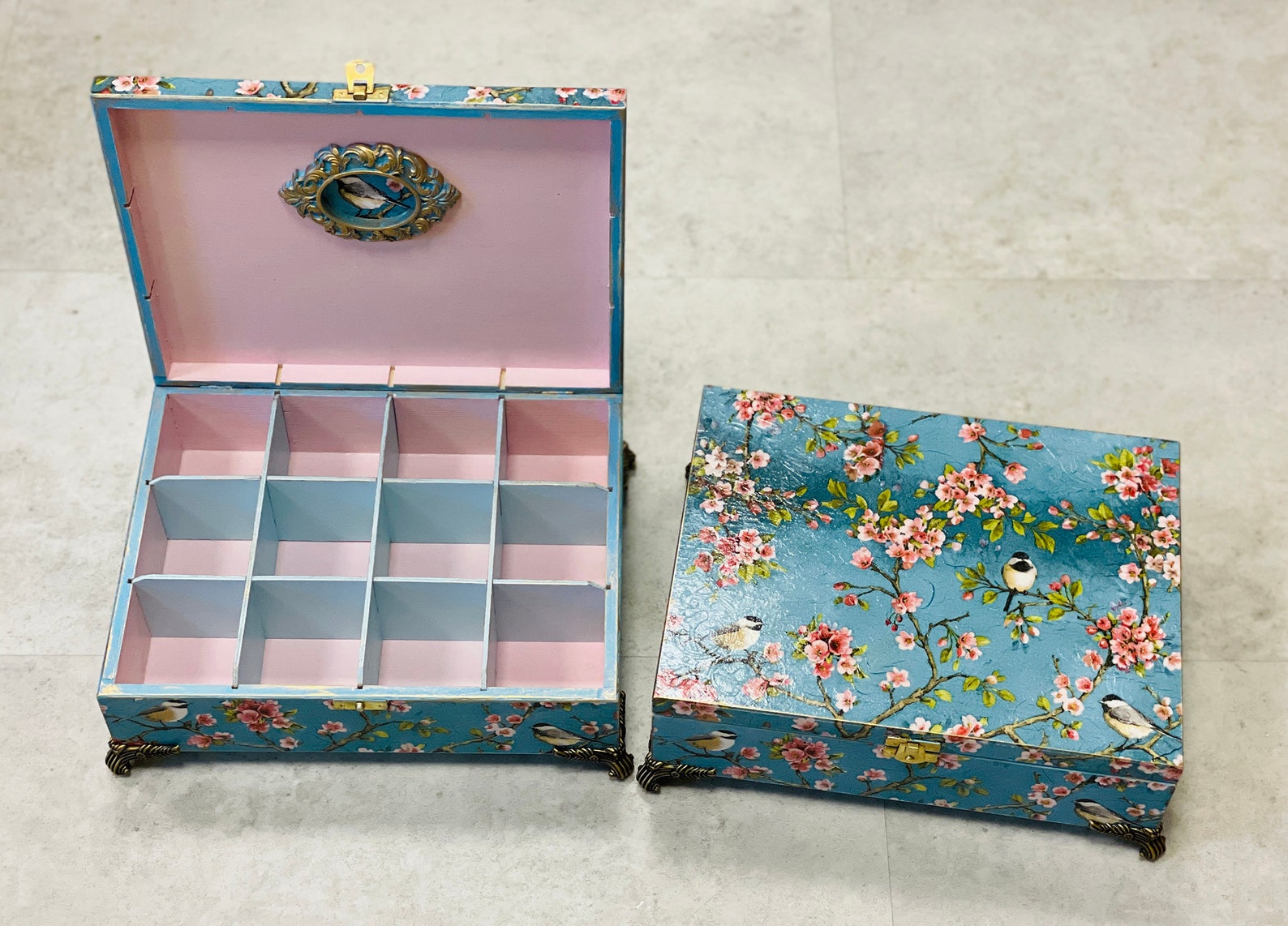 Storage Box Chinoiserie Birds Large Blue Box 12-compartment - Etsy