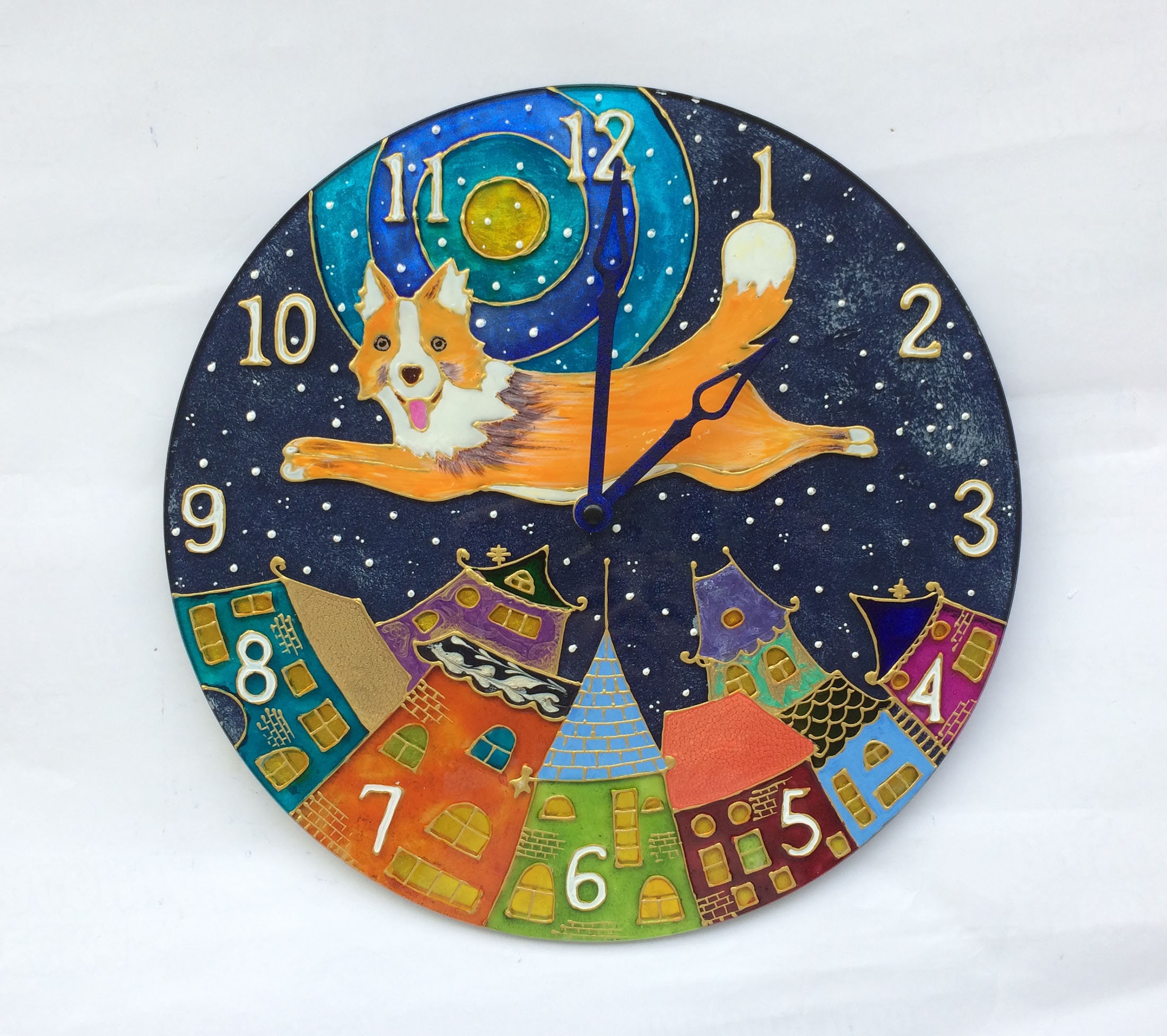 Dog Wall Clock Stained glass clock Dog Lover Gift Whimsical | Etsy