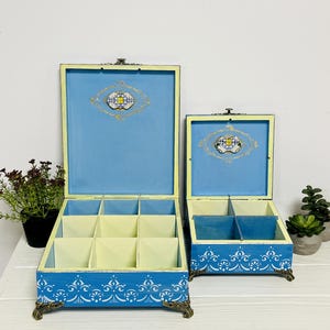 4 Compartment Blue Tea Box, Accessories Holder Citrus, Storage Box ...