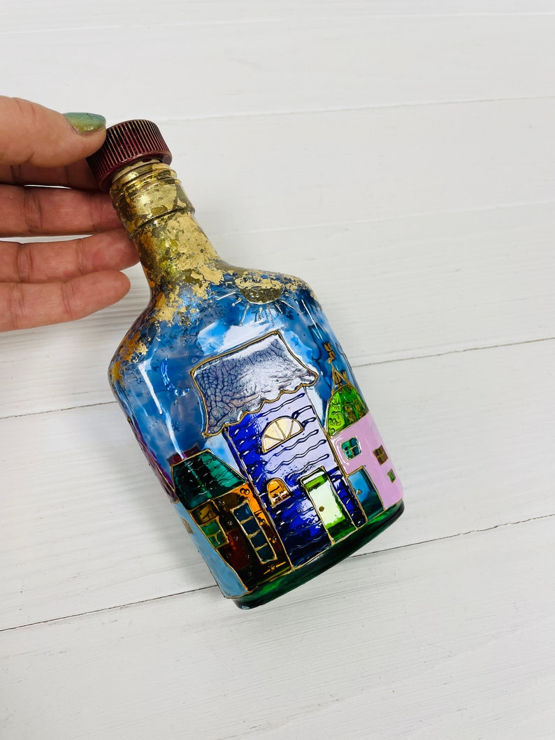 Stained Glass Bottle Decorative Bottle Hand Painted Wine - Etsy
