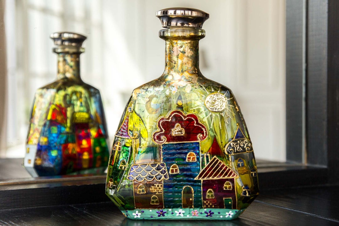 Decorative Stained Glass Bottle, Stained Glass Bottle, Hand Painted ...