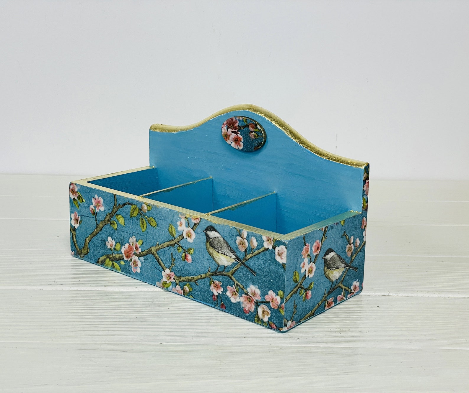 Blue Tea Box, Storage Box Chinoiserie Birds, Tea Bag Holder, Desk ...