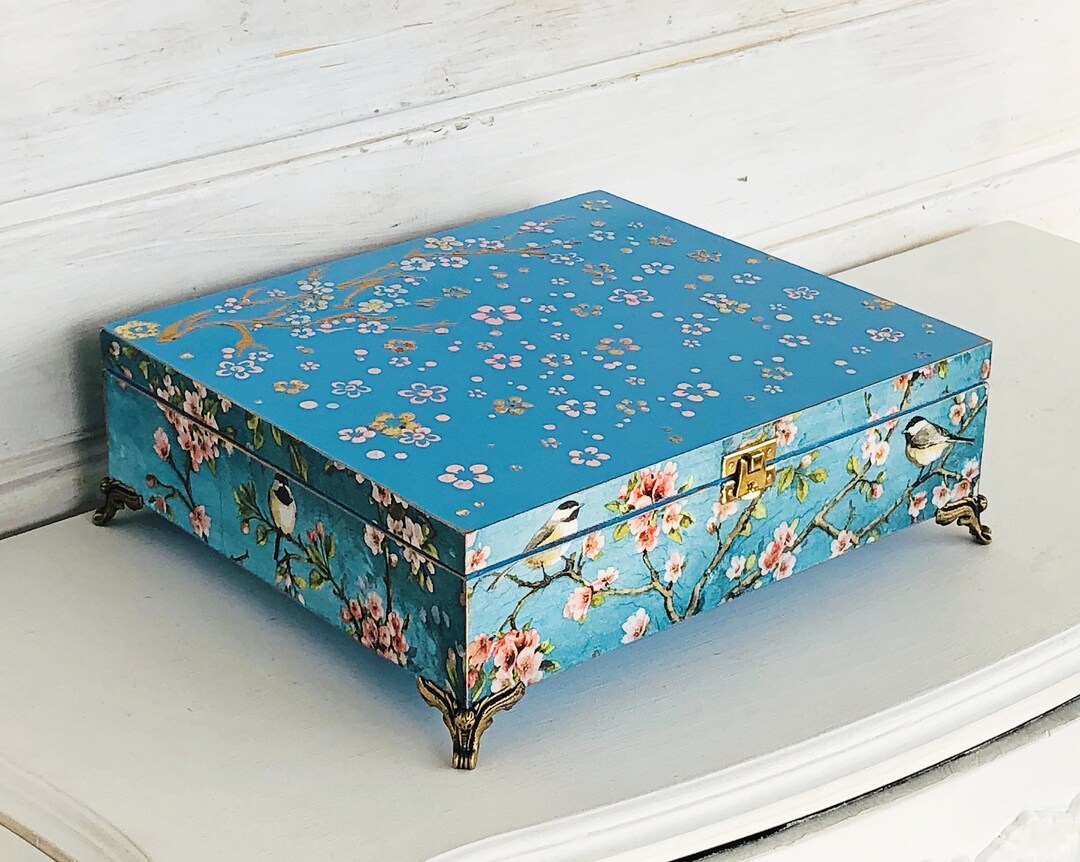 Blue Tea Box Storage Box Chinoiserie Birds Tea Bag Holder - Etsy