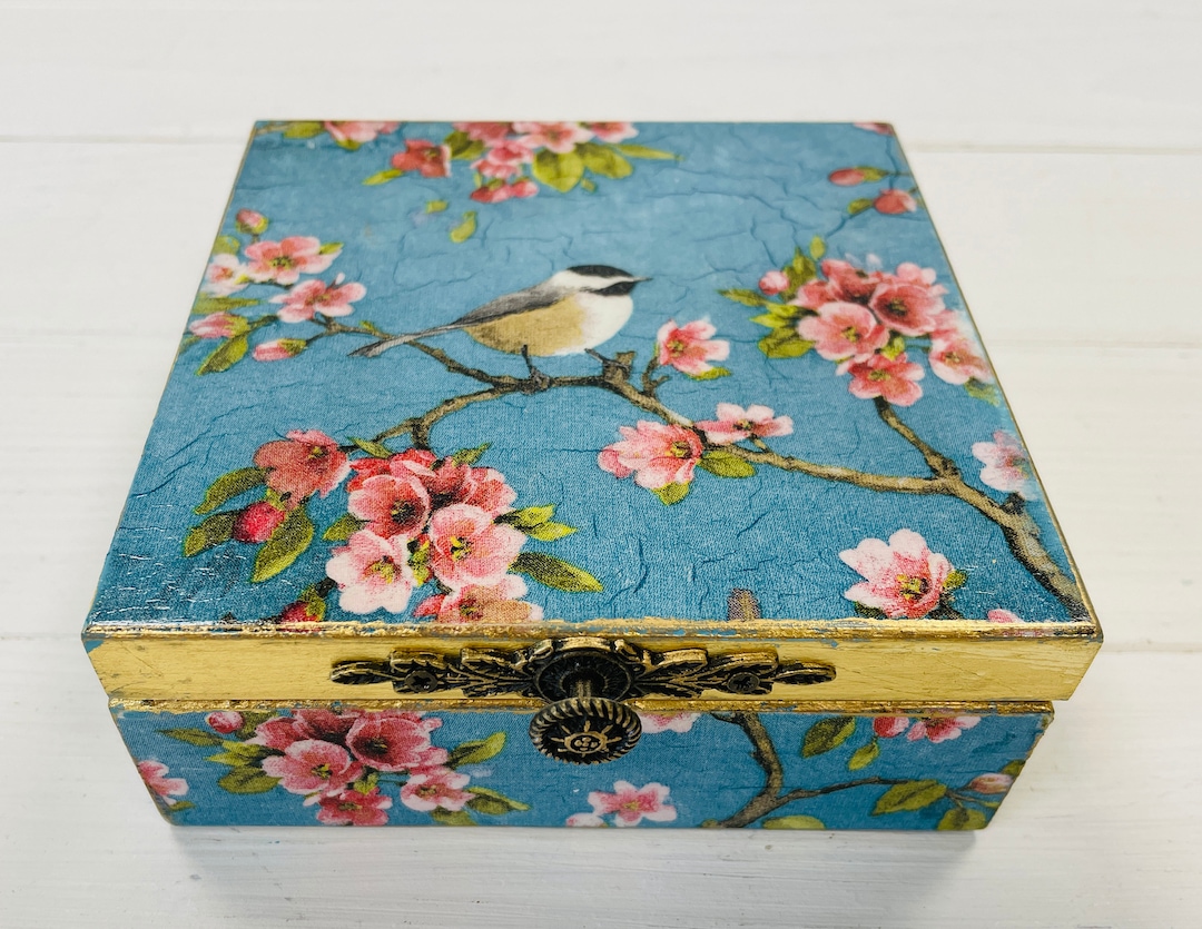 Blue Tea Box, Storage Box Chinoiserie Birds, Tea Bag Holder, Desk ...