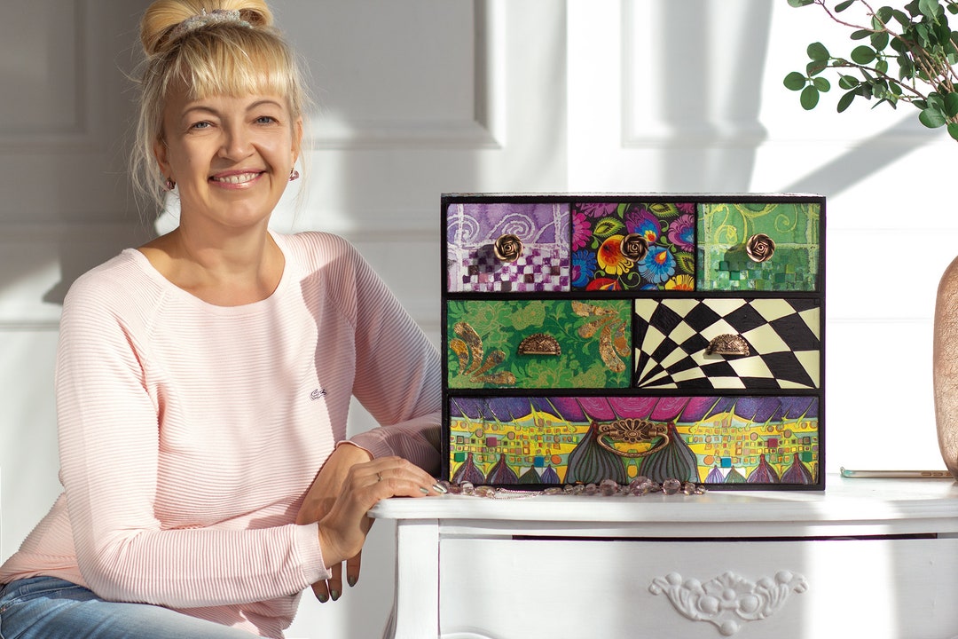 Desktop Makeup Organizer, Hand Painted Furniture, Large Jewelry Box ...