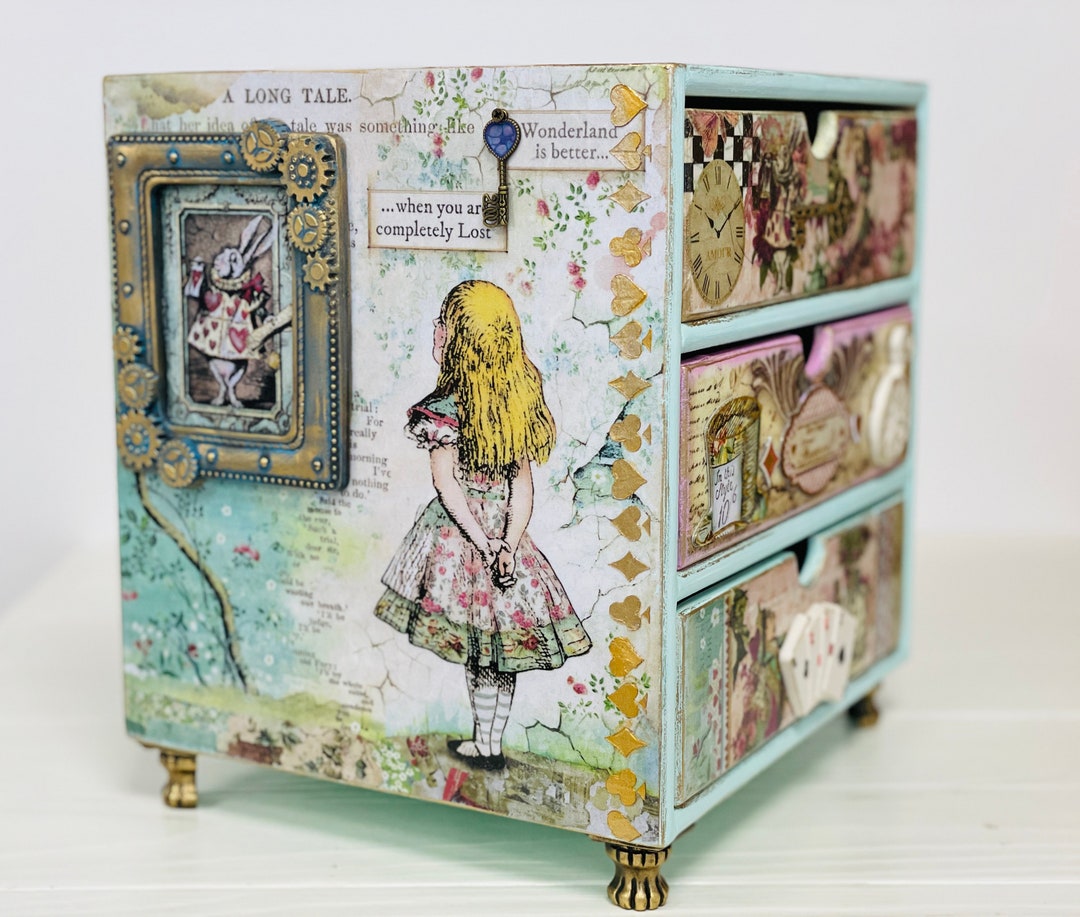 Jewelry Box Alice in Wonderland, Wooden Makeup Organizer, Storage Box ...