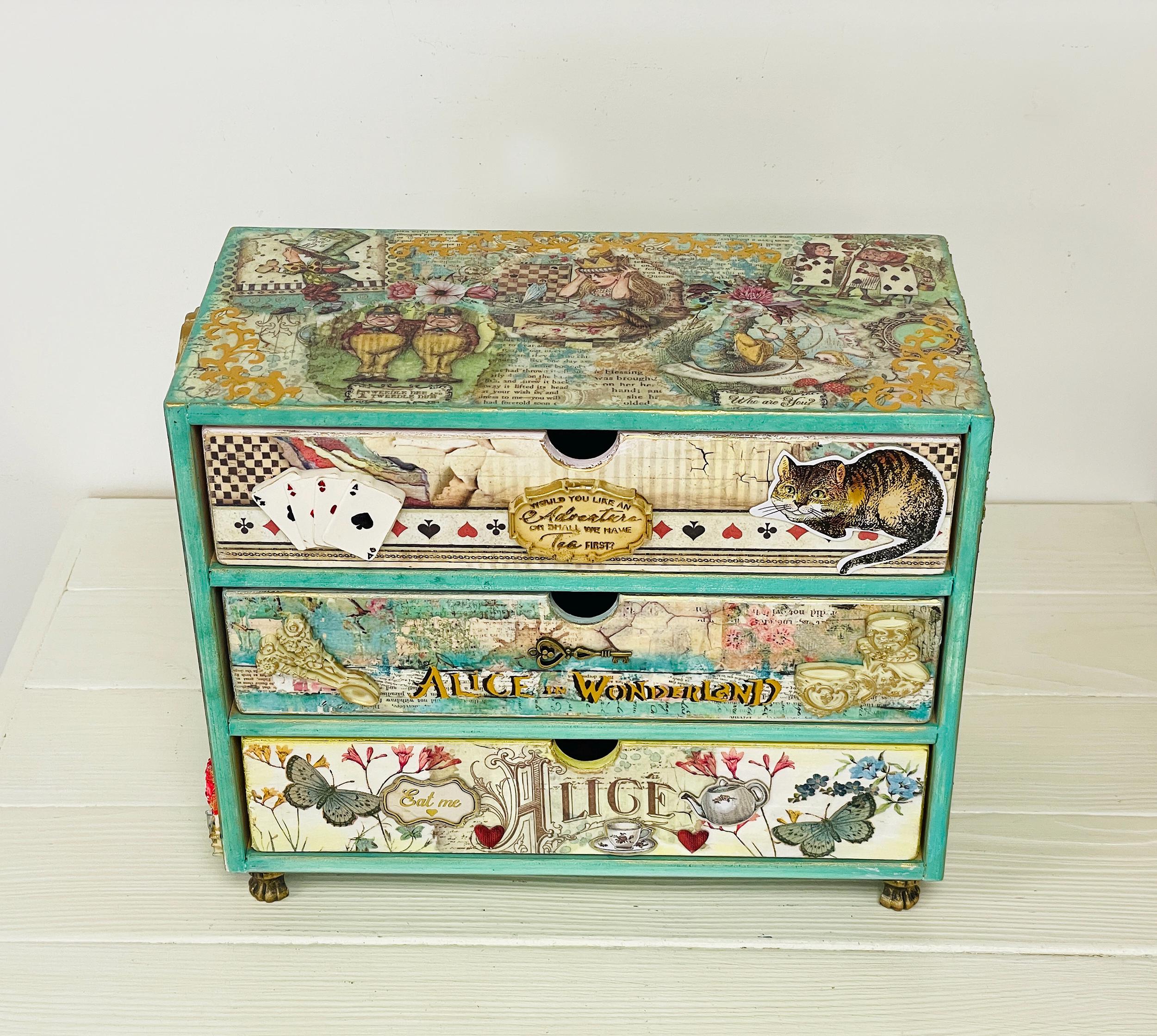 Alice in Wonderland Mini Chest of Drawers, Hand-decorated Jewelry Chest ...