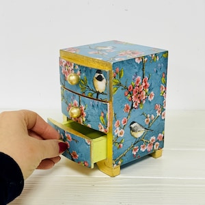Small Blue Mini Chest of Dravers, Box Cherry Blossom, Trinket Drawers ...