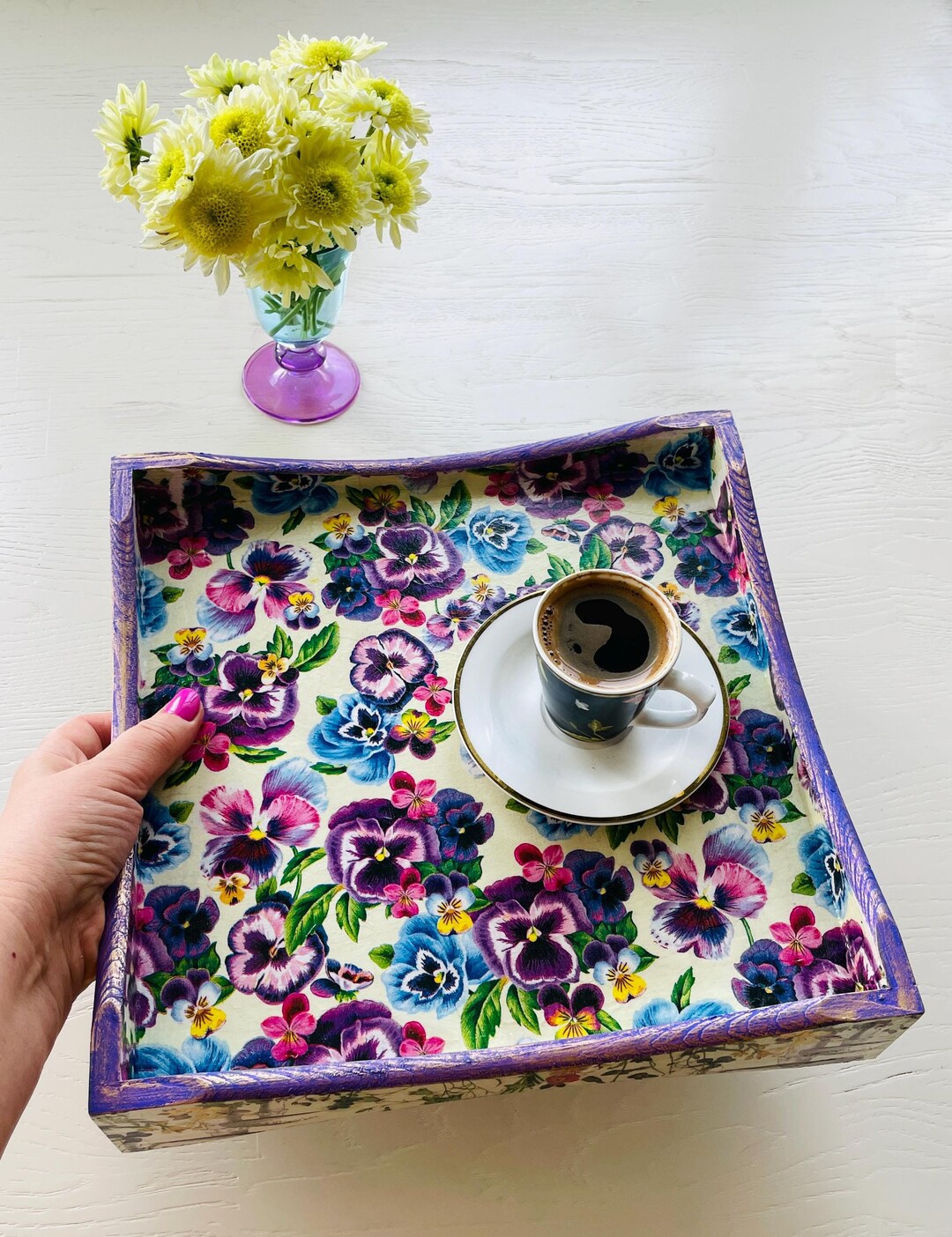 Pansies Decorative Tray, Alice in Wonderland Decorative Tray, Ready to ...
