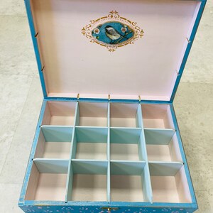 Large Blue Box, Tea Box Chinoiserie Birds, 12-compartment Tea Box ...