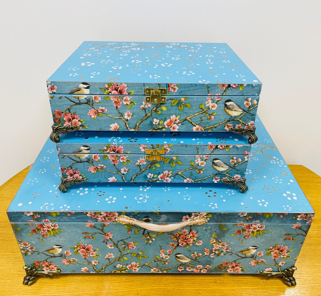 Large Blue Tea Box, Accesory Holder, Custom Box, Storage Box ...