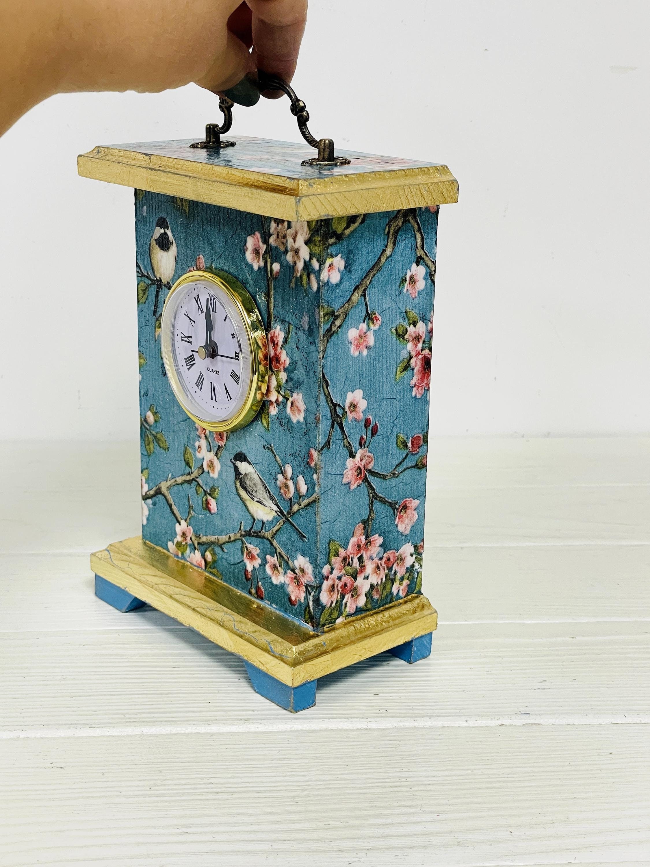 Blue Mantel Clock Chinoiserie Birds, Table Clock, Carriage Clock ...