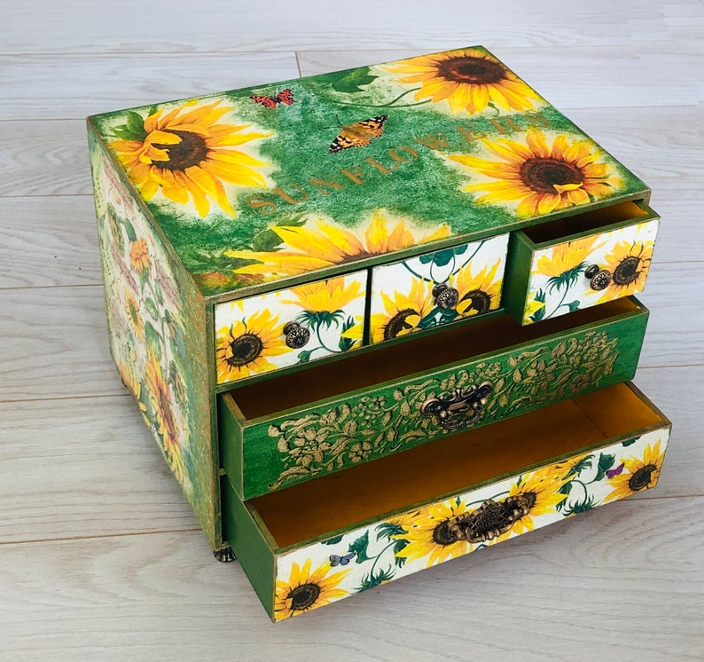 Makeup Storage Chest Sunflowers Large Wooden Jewelry Box - Etsy