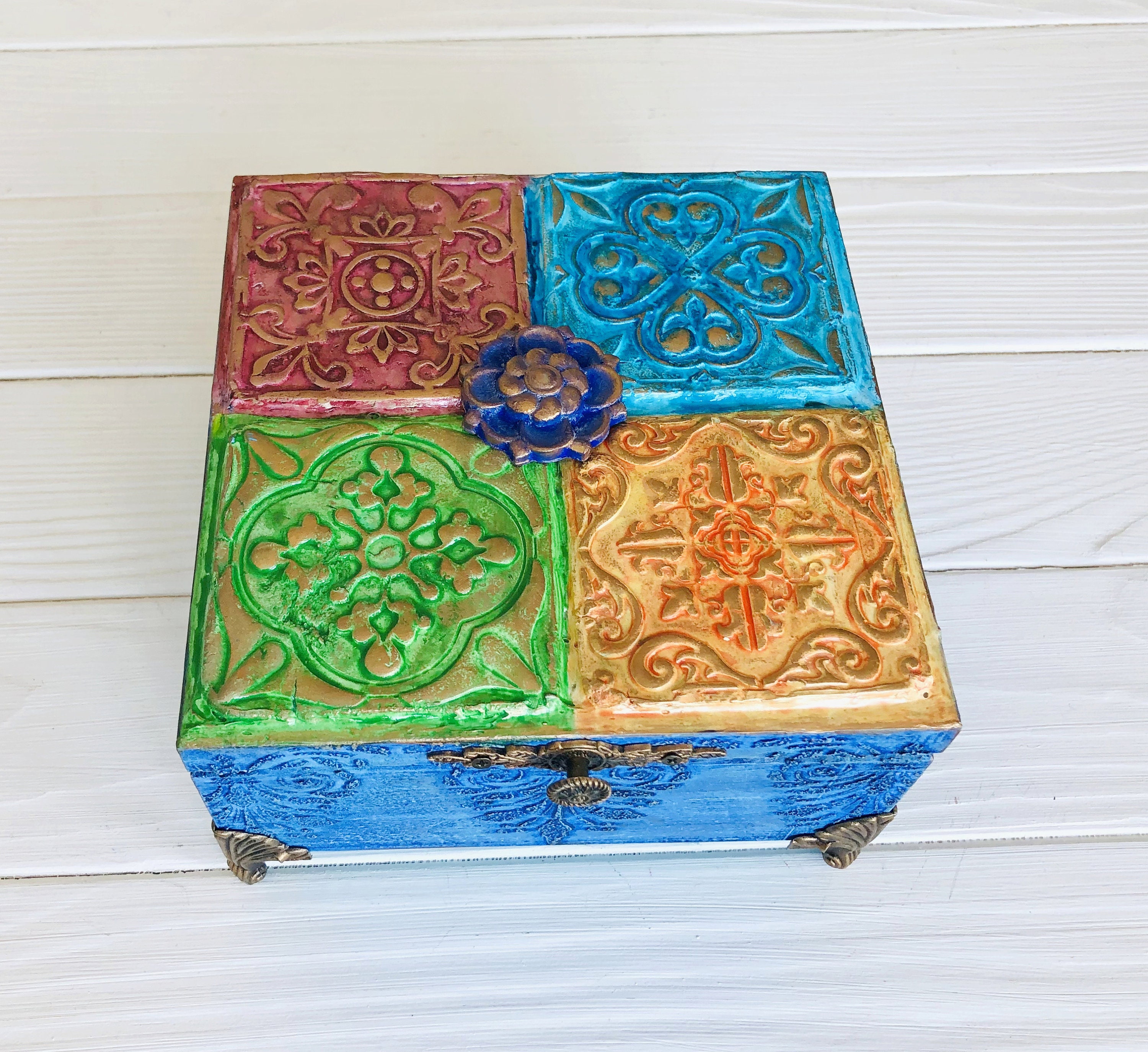 Blue Tea Box Ready to Ship Storing Tea Bags Trinket Box | Etsy