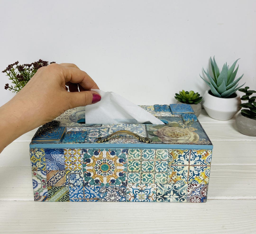 Decorative Tissue Box, Blue Tissue Box Holder, Colored Tile, Tissue Box ...