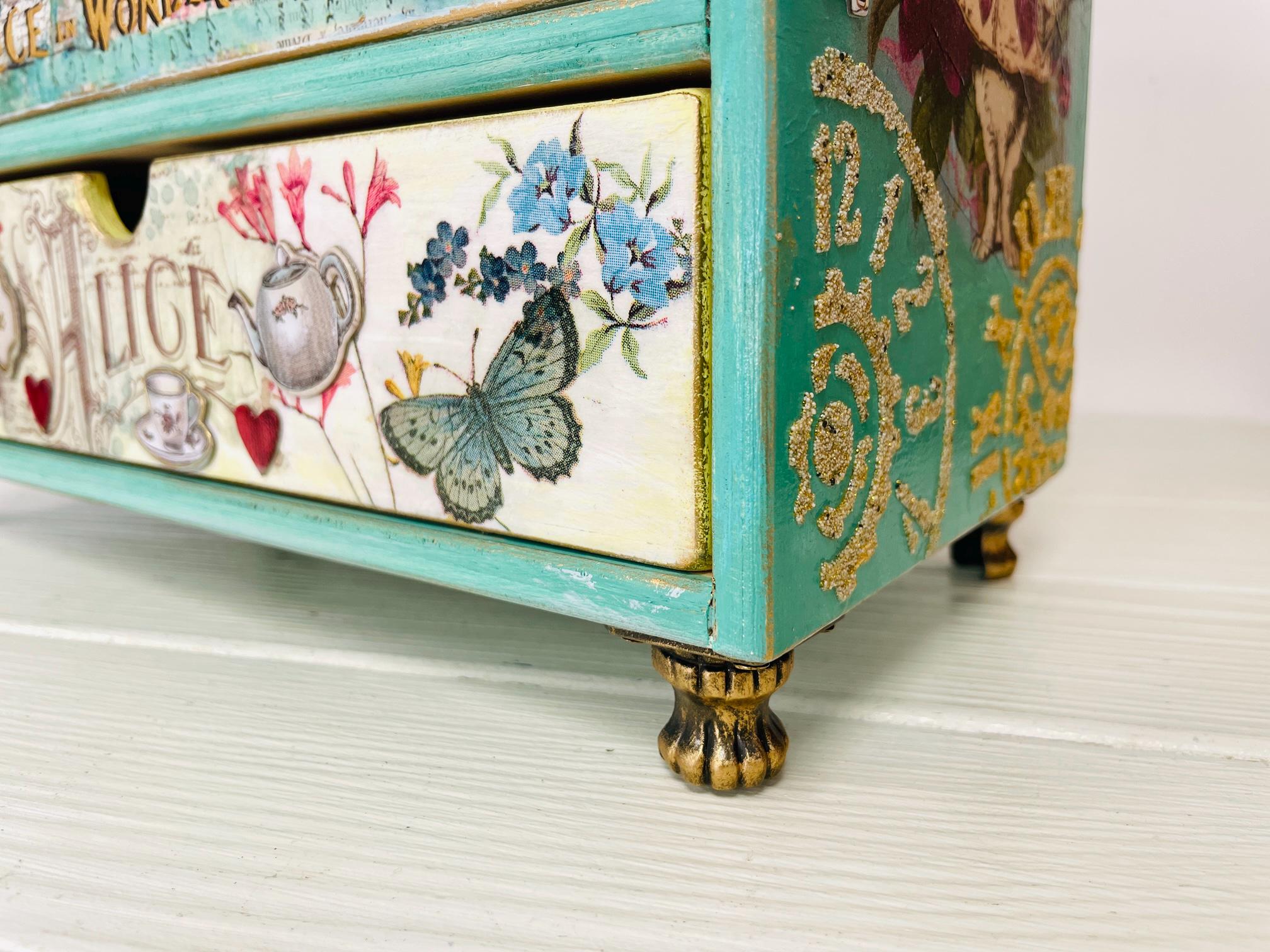 Alice in Wonderland Mini Chest of Drawers, Hand-decorated Jewelry Chest ...