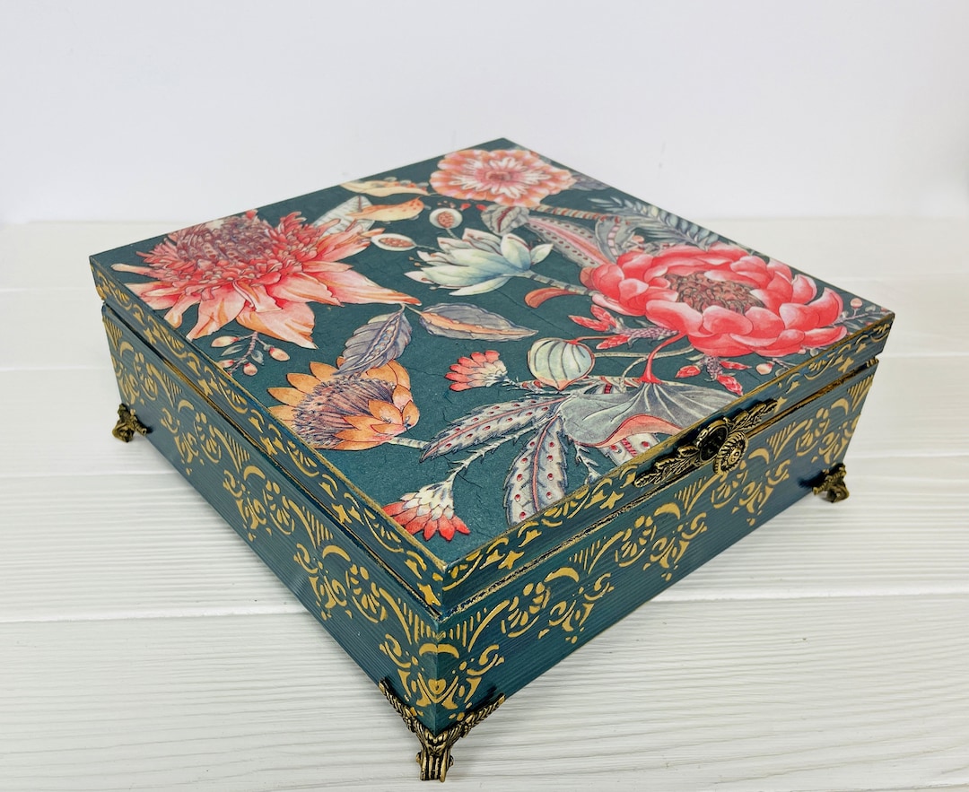 Green Tea Box, 9 Compartment Box, Trinket Keepsake Box, Desk Organizer ...